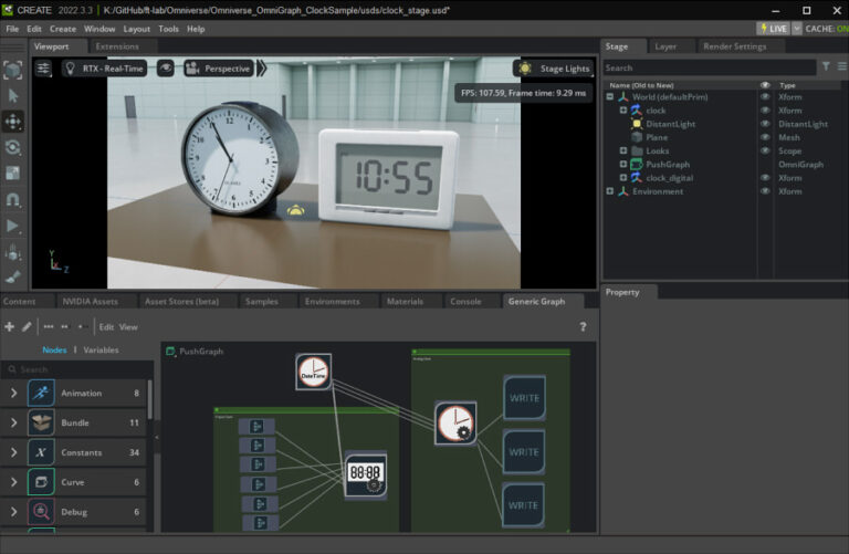 [Omniverse] OmniGraphで3Dの時計を制御 – ft-lab